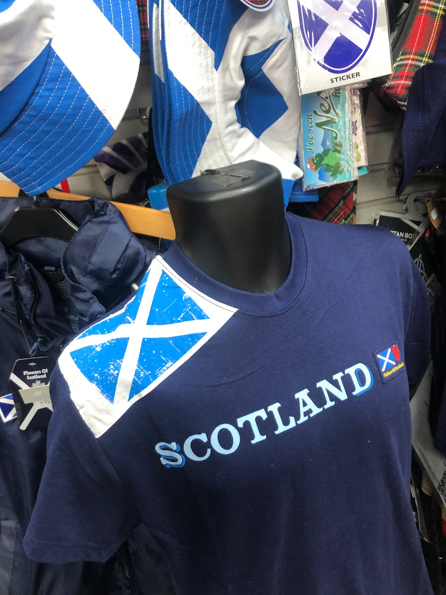 Wallace Of Scotland Navy Blue Shoulder Saltire Flag With Scotland T-Sh ...