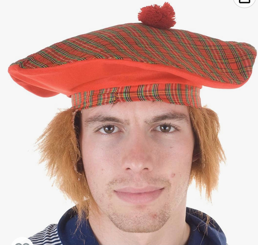 See You Jimmy Tartan Hat with Hair Tam O Shanter Hat Adult Scottish Ha ...