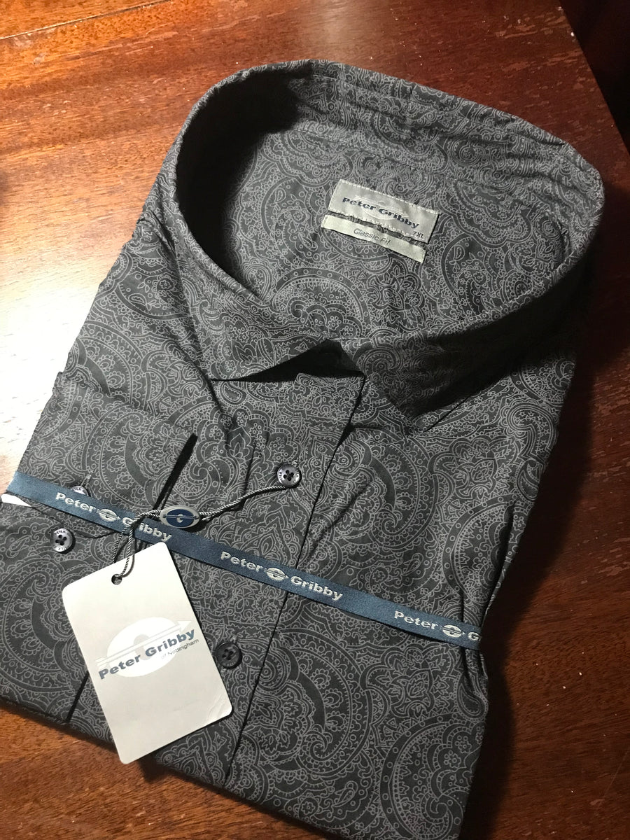 Peter Gribby King-Size Charcoal Paisley Patterned Men's Shirt – Mayors ...