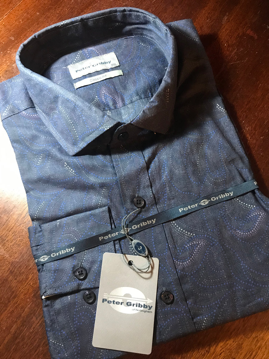 Peter Gribby King-Size Black /Lilac Paisley Patterned Men's Shirt ...